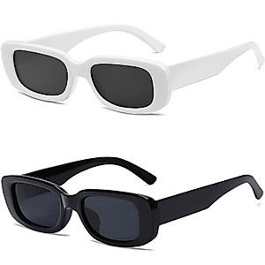 Tskestvy 2 Pack Square Rectangle Sunglasses for Women Men Y2K Retro Trendy Vintage Glasses 90S Cute Aesthetic (Black and White)