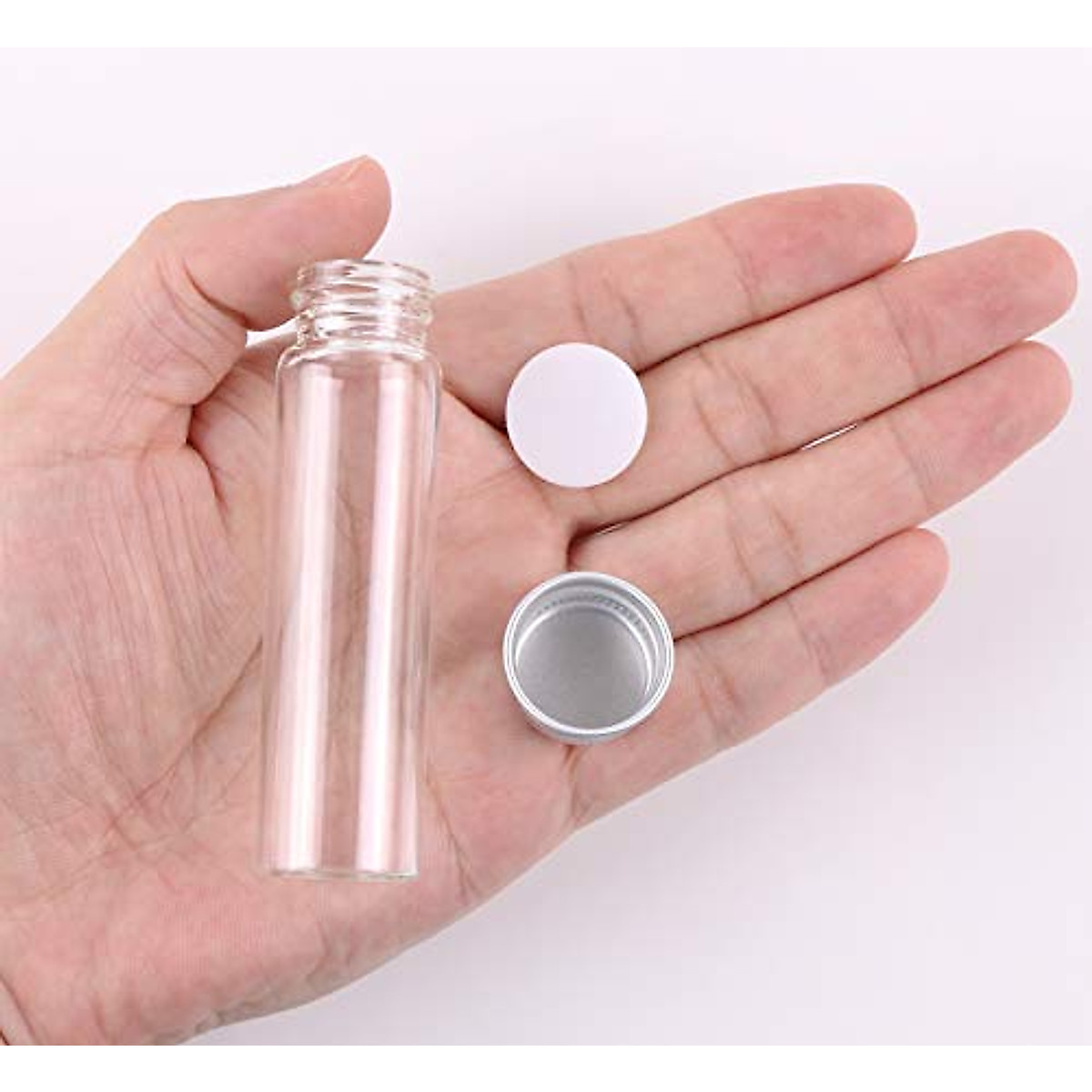 MaxMau 24 Glass Small Bottles 20ml Mini Jars with Screwed Metal Lids Clear Tiny Vials Aluminium Top Caps Sealed Storing Jewelry Beads Miniature Sample Bottle Wedding Favors Art Crafts DIY Decor