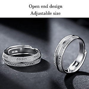 Sterling Silver Croissant Braided Ring Dots Ring Centre Groove Rings Silver Band Rings For Women and Men Adjustable Ring