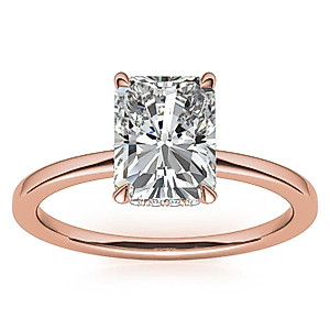10K Solid Rose Gold Handmade Engagement Ring 3 CT Radiant Cut Moissanite Diamond Solitaire Wedding/Bridal Ring Set for Women/Her Propose Ring (7.5)