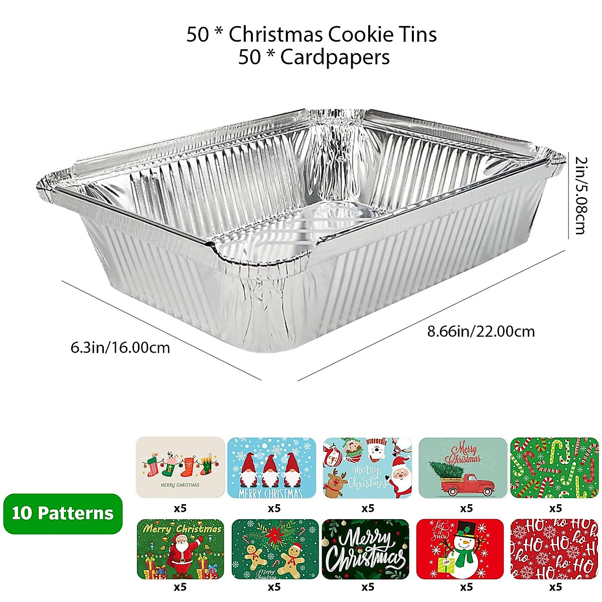 Christmas Decorations, Christmas Cookie Tins with Lids 50Pcs Tin Foil Containers 10 Styles Xmas-Themed Patterns Aluminum Food Containers Storage Pans for Treat, Party Leftovers