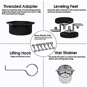 USHOWER 24-Inch Linear Shower Drain with Reversible 2-in-1 Tile Insert Cover, SUS304 Stainless Steel, Includes Hair Strainer, Matte Black