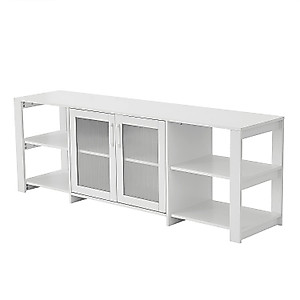 Panana 2 Doors TV Stand Television Stands Cabinet 4 Open Cubby Storage for Living Room for TVs up to 70 Inches (White)
