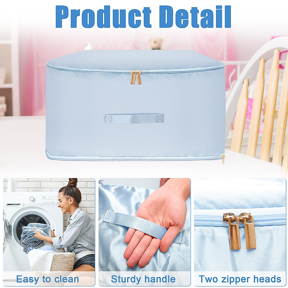 Ultra Space Saving Self Compression Organizer,Comforter Storage Bag,Self Compression Moving Organizer Bags for Comforters,Quilts,Blankets,Bedding Storage (Blue,X-L-52 * 42 * 60cm)