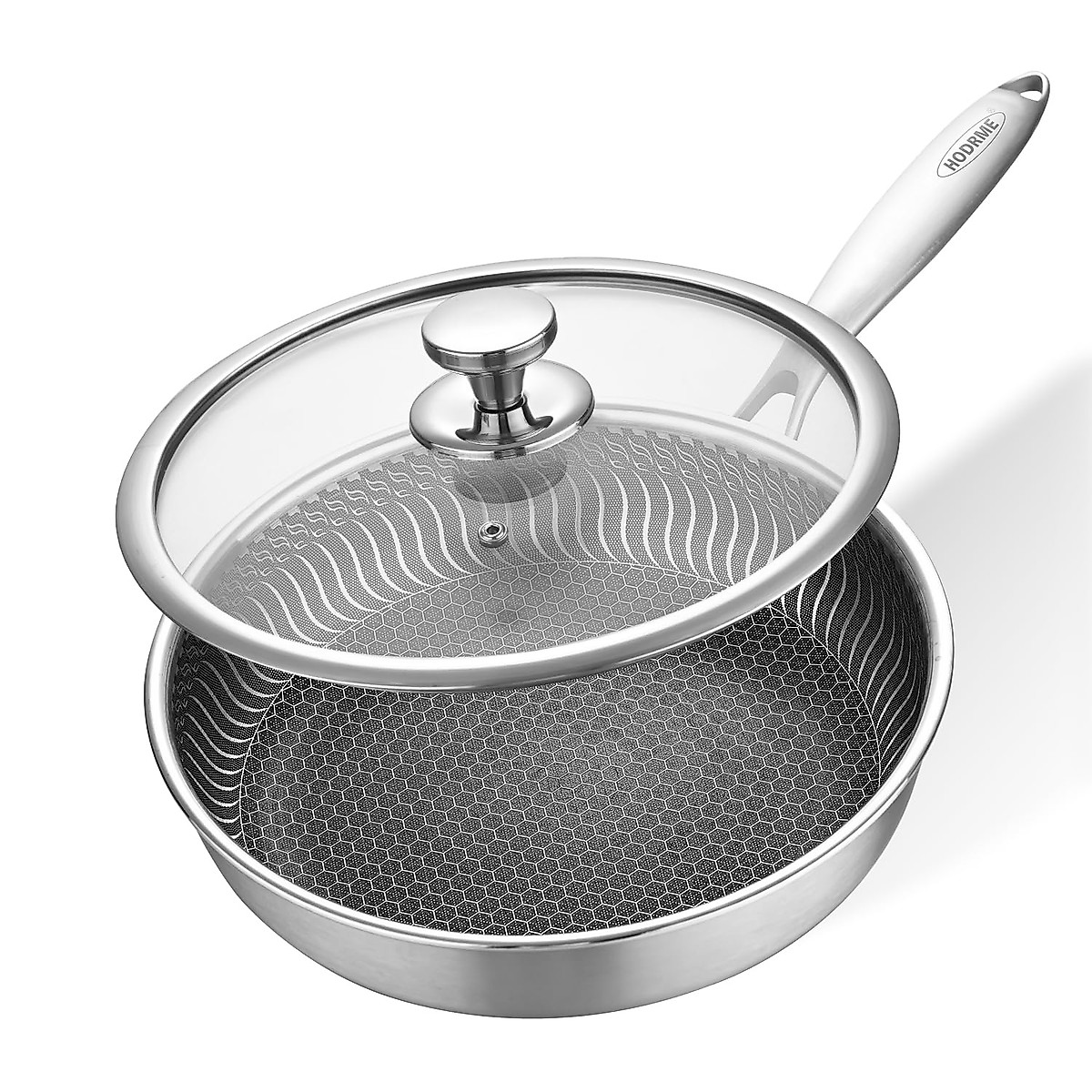 HODRME 10 Inch Frying Pan Non Stick With Lid, Stainless Steel Honeycomb Frying Pan,10 Inch Skillet Pfoa&Ptfe Free Cookware- Induction Compatible Dishwasher And Oven Safe