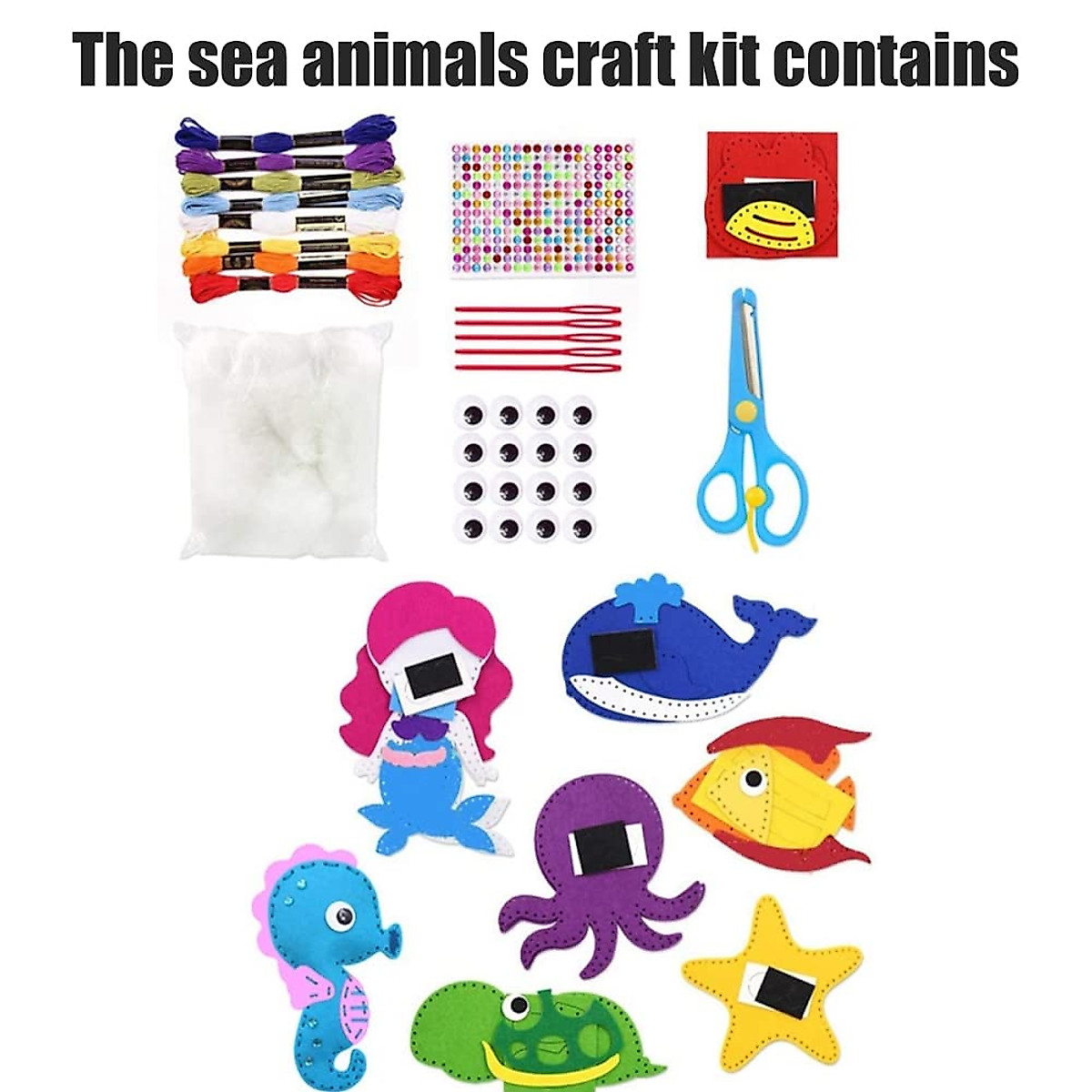 Felt Sewing Kit,8 Pcs Ocean Animals Sewing Kit Mermaid DIY Art Craft Felt Set Beginners Sewing Set for Boys and Girls Educational Gift