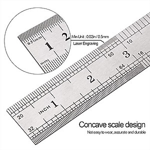 Elisel 3 PCS Stainless Steel Ruler Set with Inch and Metric Graduation, 12 Inch, 8 Inch and 6 Inch(Silvery)
