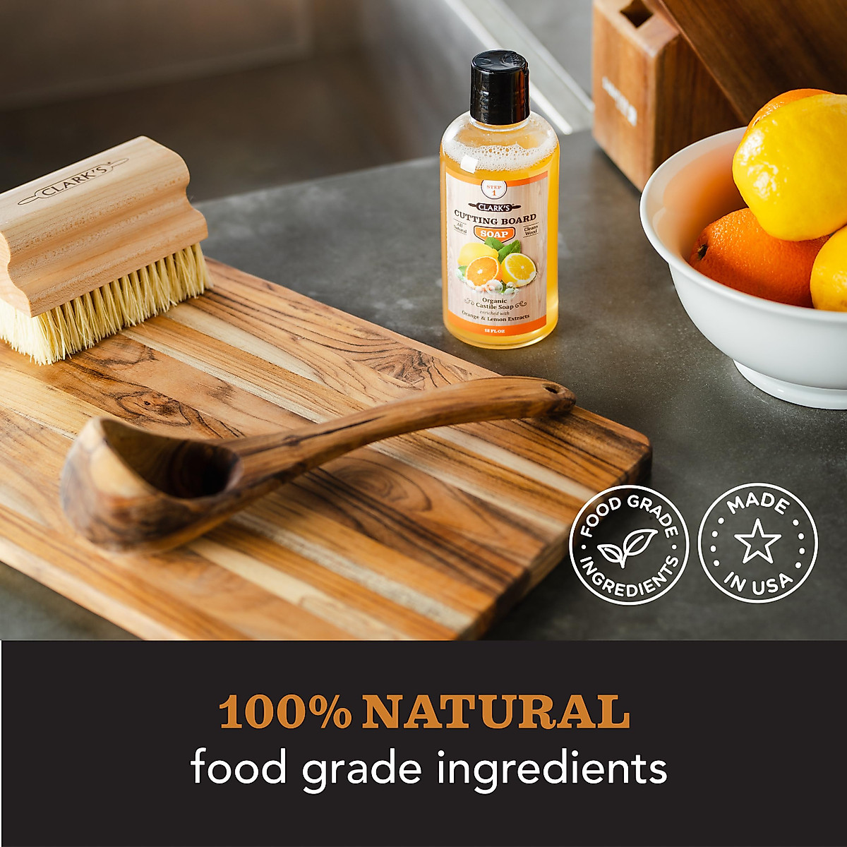 CLARK'S Cutting Board Organic Soap - Cleaner for Butcher Block, Countertop and Utensils - Enriched with Natural Orange & Lemon Extracts - Cleans and Restores Wood - Use Before Food Safe Mineral Oil