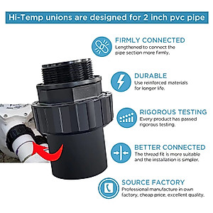 Amptyhub 2" Hi-Temp Union Compatible with All Pentair Whisperflo and Intelliflo Pumps for Inground Swimming Pool 21063-200-000-2" MIP x 2" Slip PVC - 2 Pack