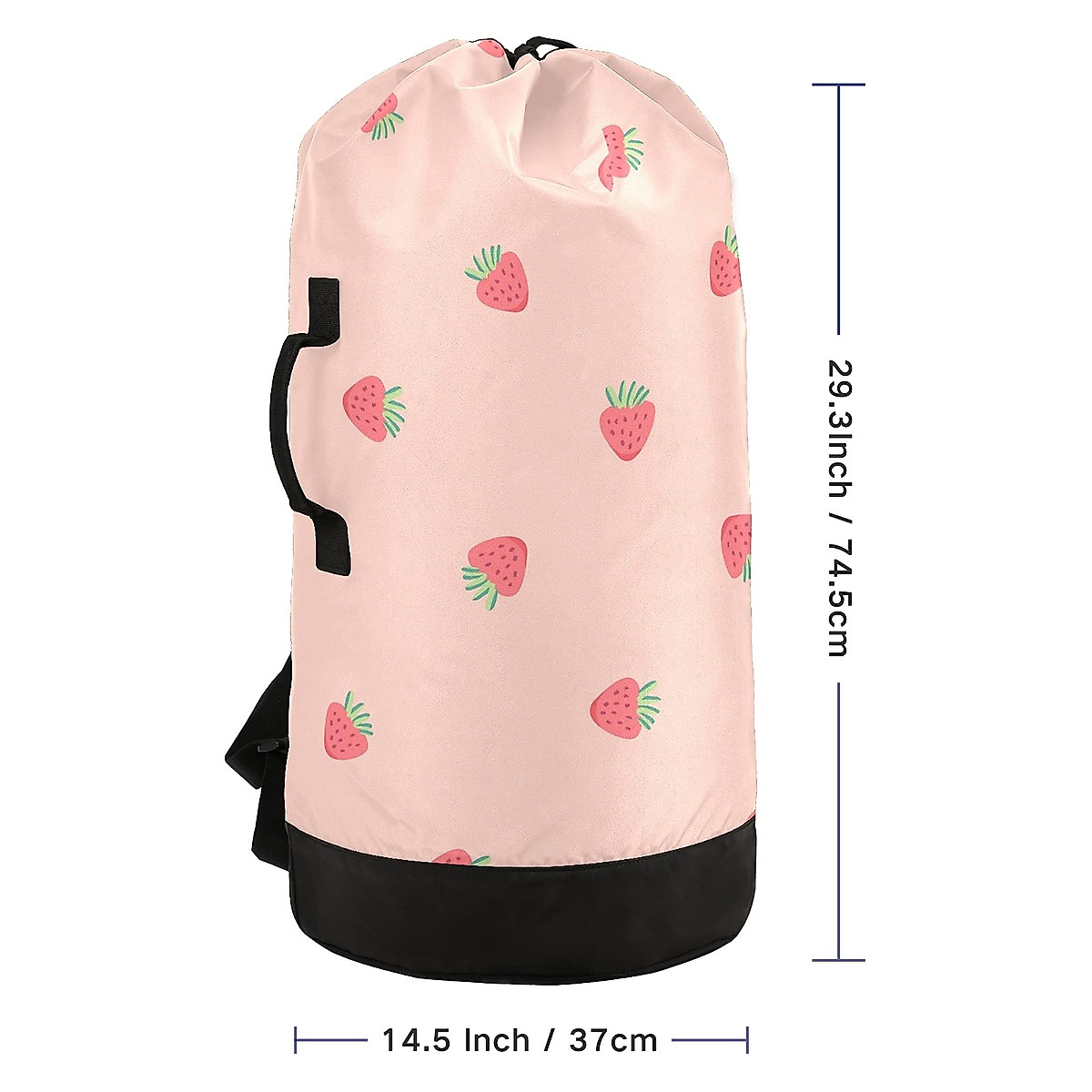 xigua Pink Strawberry Laundry Backpack Bag, Extra Large Laundry Bag with Straps, Portable Backpack Laundry Bag for College Dorm, Apartment, Laundromat