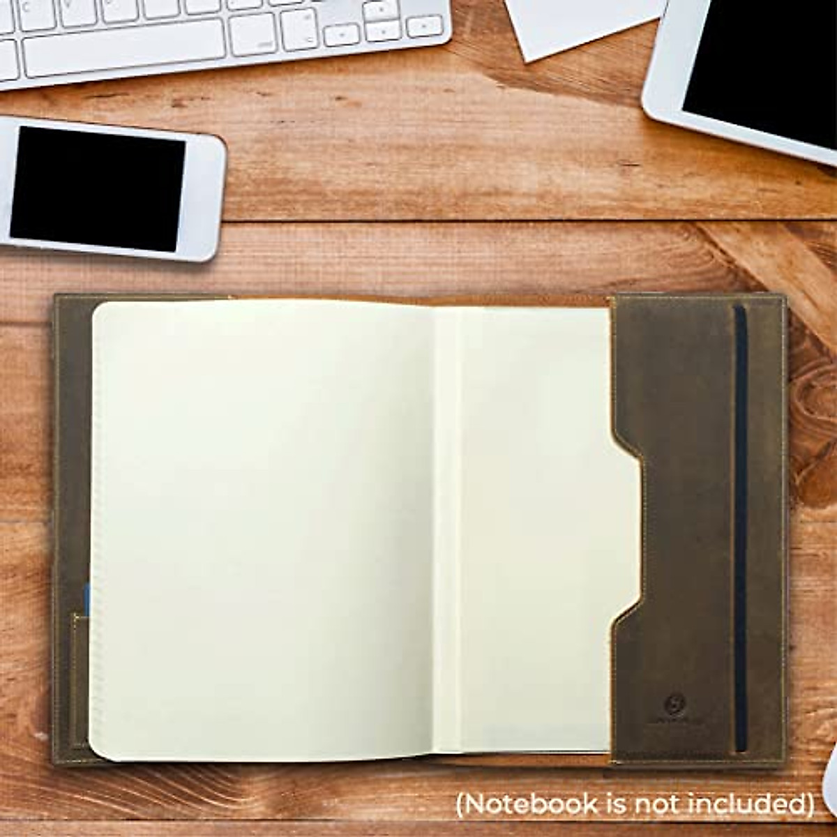 Leather Refillable Journal Cover for Men and Women, Handmade Gift Set for Moleskine Cahier XL with Stylish Pen and Card Holder, Vintage and Classic, Notebook, Sketchbook, Planner and Diary (10.5x16.4")