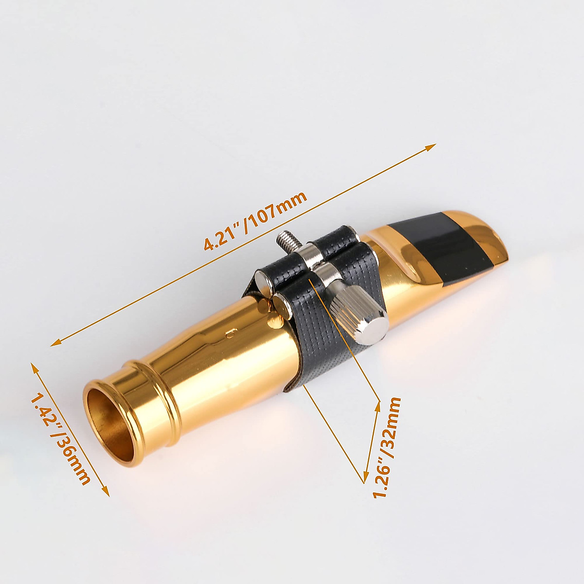 Yibuy Golden B-flat Tenor Saxophone Mouthpiece Gold 6# PU Leather Cap 10.6x3.5cm