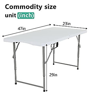 FDW Folding Table 4FT Picnic Table Adjustable Height Plastic Table Camping Table Office Table for Home Office Party Picnic