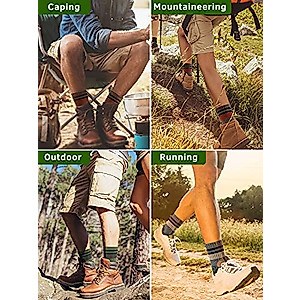 DOKUTOKU Men's Hiking Crew Socks Cushioned Moisture Wicking Athletic Boot Socks Outdoor,Trekking (DY41 Crew GR/CA/GREE)