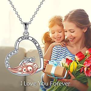POPLYKE Axolotl Mother and Daughter Necklace for Women 925 Sterling Silver Animal Jewelry Birthday Gifts