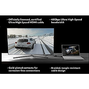 Manhattan 8K Ultra High Speed HDMI Cable with Ethernet – Certified 2.1-3ft, 7ft, 10ft - 4k 120hz, 8K 60hz, 48Gbps, Gold Contacts, Braided Cord –Lifetime Mfg Warranty -for Gaming, PS5, Xbox, TV, Roku