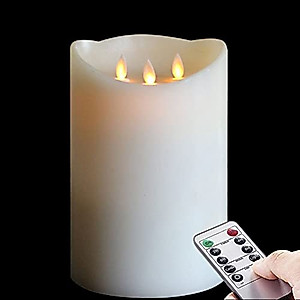 NONNO & ZGF 9.2“Huge Dancing Wick Battery Operated Wax Pillar Candle with Timer, Ivory