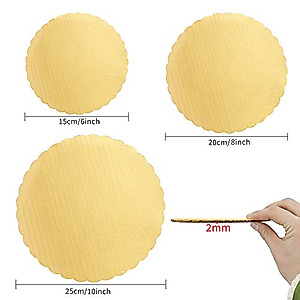 WFPLUS Gold Round Cake Board - Set of 15 Sturdy Cake Boards, 6, 8 and 10 Inch Cake Circle Base, Disposable Pizza Cardboard Circle Tart Decorating Base Stand for Cake Decoration