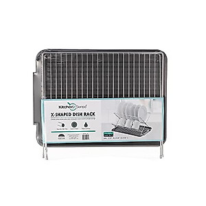 J&V TEXTILES Foldable Dish Drying Rack with Drainboard, Stainless Steel 2 Tier Dish Drainer Rack, Collapsible Dish Drainer, Folding Dish Rack for Kitchen Sink, Countertop, Cutlery, Plates (Gray)