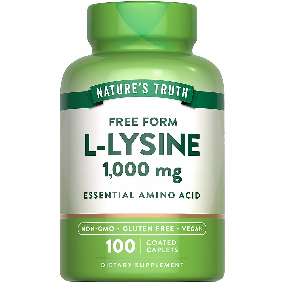 Nature's Truth L Lysine 1000mg | 100 Coated Caplets | Free Form | Vegetarian, Non-GMO, & Gluten Free Supplement
