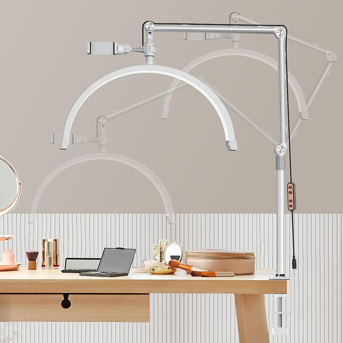 Beautycity Half Moon Lash Light for Eyelash Extensions, Half Moon Lash Lamp with Phone Holder for Makeup, Nail, Facial, Tattoo - Dimmable Eyelash Lamp & Color Temperature 3000K-6000K