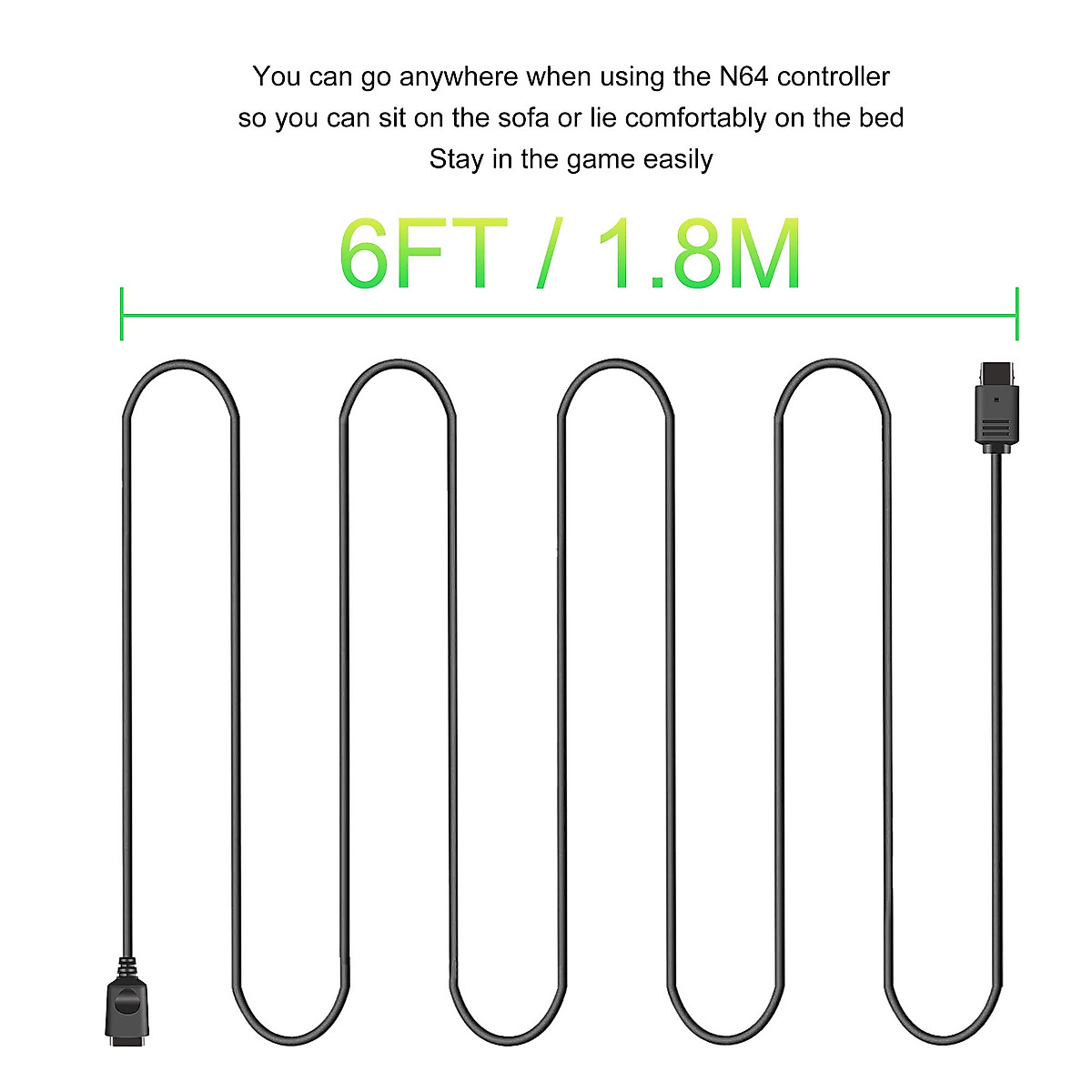 Xahpower 4Pack 6Ft N64 Controller Extension Cable Cord for Nintendo 64 N64 Controller