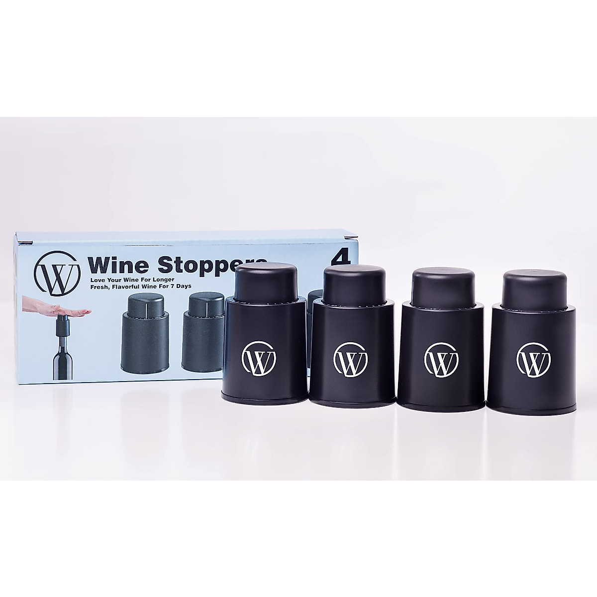 Wine Stoppers for Wine Bottles (4-Pack) - Vacuum Wine Preserver Set - Wine Saver and Sealer for Bottles - Reusable Wine Corks for Glass Bottles - Wine Accessories and Gifts to Keep Wine Fresh