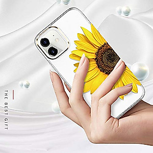 BAISRKE Compatible with iPhone 12 Case,iPhone 12 Pro Case with Flowers,for Girly Women,Shockproof Floral Pattern Hard Back Cover for Phone Case 6.1 inch 2020 - Yellow Sunflower
