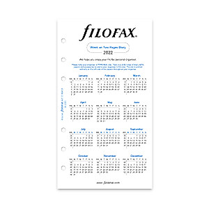 Filofax Refill, Personal/Compact Size, Week-to-View, White Paper, Ruled, English, 2022 (C68418-22)