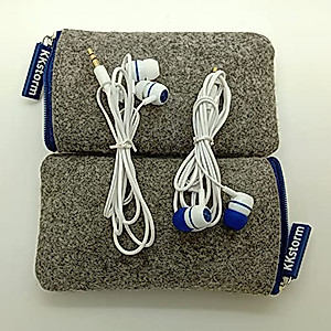 KKstorm Kids Headphones for School Kids: Kids Wired Headphones Wired Earphones Wired for Kids Earphones for Kids Earbuds Wired Headsets in Ear Earbuds in Felt Pouch KK-211 2PACK Blue White