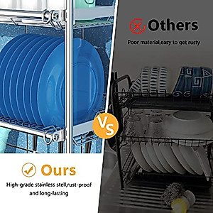 KETAZERO Over The Sink Dish Drying Rack, 2 Tier Stainless Steel Dish Drainer Rack with Cutting Board Holder Help You Save More Counter Space