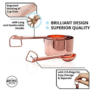 MEKBOK stainless steel measuring cup and spoon set (9-piece set) 4 cups and 5 spoons, copper-plated stainless steel, dry measuring cup, stainless steel and liquid metal measuring cup