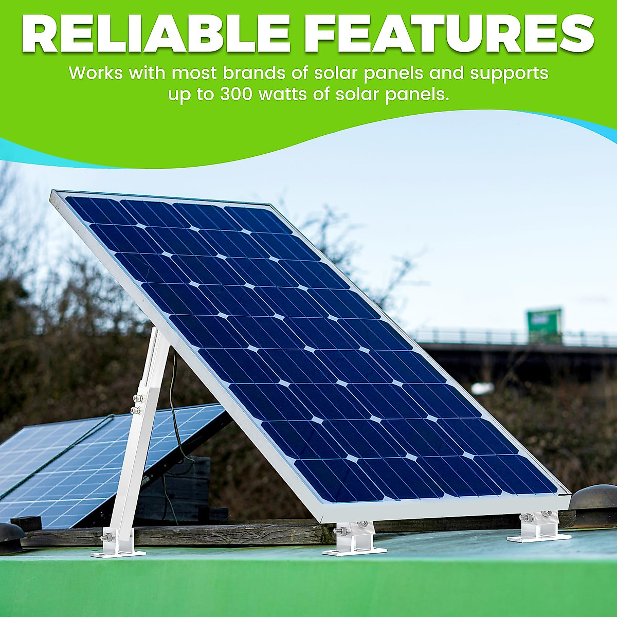 KUAFU Adjustable Solar Panel Tilt Mount Brackets Support up to 300W Solar Panel for Boats, RV, Roof on-Grid/Off-Grid Systems and Any Flat Surface Telescopic Bracket Solar Panel Pole Mount