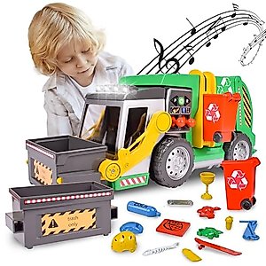 Maxx Action 19’’ 3-N-1 Maxx Recycler – Large Garbage Truck Toy with Lights, Sounds and Motorized Drive | Realistic Trash Truck with Dual Joystick Controllers - Sunny Days Entertainment | Green