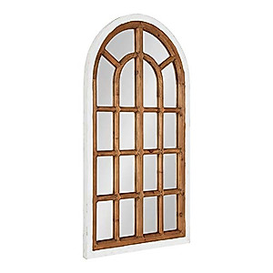 Kate and Laurel Boldmere Traditional Wood Windowpane Arch Wall Mirror, 22" x 38", White and Brown, Farmhouse Inspired Home Decor