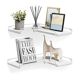 VASAGLE Corner Shelf Wall Mount Set of 2, Corner Floating Shelves, Small Corner Wall Shelf for Decor Storage, for Living Room Bedroom Kitchen Bathroom, Cloud White ULLS831W14