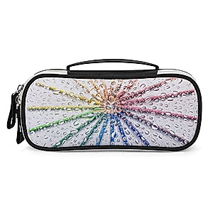 Funny Color Pencils Through The Glass Printed Pencil Case Bag Stationery Pouch with Handle Portable Makeup Bag Desk Organizer