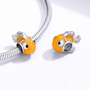 MEETCCY Ocean Animal Charms Beads 925 Sterling Silver Necklace Pendant Red Enamel Carp Dolphin Charms for Women Bracelets (Fish Charms)