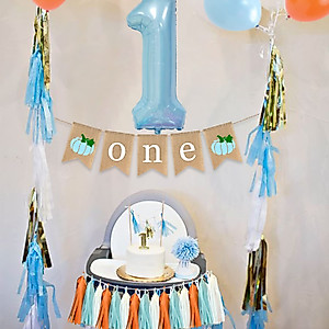 Gankbite Boy Pumpkin 1st Birthday Supplies Blue Orange Little Pumpkin One High Chair Banner Fall Burlap Autumn Cake Smash Decoration