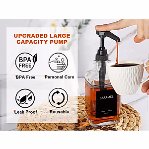 GMISUN Coffee Syrup Dispenser for Coffee Bar, Square Glass Syrup Dispenser with 1/4oz Large Capacity Pump, Coffee Syrup Pump Dispenser, Coffee Bar Accessories, Organizer, Decor, Black, 16oz, 4 Pack