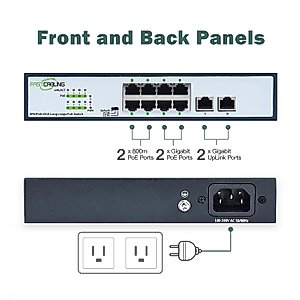 1500ft 8 Port Long Range PoE+ Switch, PoE Extension with Continuous Run of cat5e/cat6, Fast Ethernet 10/100Mbps, 30W IEEE802.3at/af