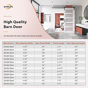 EaseLife 36in x 84in Glass Barn Door with 6.6FT Sliding Door Hardware Kit Included & Handle,Solid LVL Wood Covered with Water-Proof & Scratch-Resistant PVC Surface,DIY Assembly,5-Panel Glass,White
