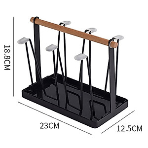 PENGQIMM 6 Cups Mug Glass Stand Holder Metal,Cup Drying Rack Stand with Drain Tray,Cup Hanging Drainer Upside-Down,Metal Bottle Drying Organizer with Handle Cup Drying Holder Stand,Bottle Drying Rack