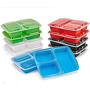 (10 Pack) 3 Section Plate Meal Prep Containers with Lids
