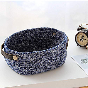 1 Pack Cotton Rope Basket,Small Woven Basket,10 3/8 inch X 7 3/4 inch X 4 3/4 inch， Baby Cotton Basket, Children's Home Decor (Blue)