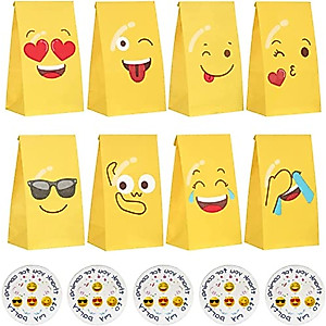 Expression paper bag, smiley paper bag, 48pcs Party Favor Bags, Colors Small Gift Bags, Small Kraft Paper Bags, Kids Goodie Bags with Stickers Small Gift Bag for Birthday Party Baby Shower Favor.