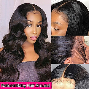 Geeta Human Hair Lace Front Wigs Body Wave, 26 Inch 13×4 Brazilian HD Human Hair Lace Wigs, 180% Density Virgin Human Hair Body Wave Wigs for Black Women, Natural Color