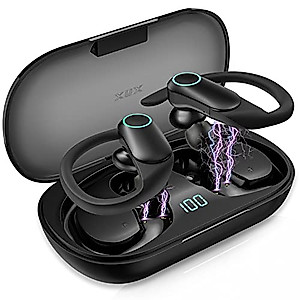 XUX Wireless Earbuds Bluetooth 5.2 Headphones Bluetooth Headphones 4-Mics Clear Call 30H Playtime with Earhooks Sweatproof Waterproof in Ear Earphones for iPhone Android Sports Running Workout Gaming