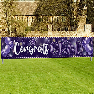 2024 Graduation Decorations Congrats Grad Banner 9.84x1.64ft Class of 2024 Graduation Backdrop Yard Sign for School College Indoor Outdoor Graduation Party Supplies (Purple)