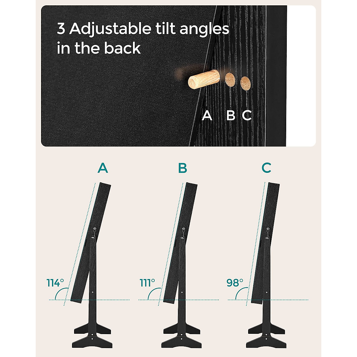 SONGMICS Jewelry Cabinet Armoire, Freestanding Lockable Storage Organizer Unit with 2 Plastic Cosmetic Storage, Full-Length Frameless Mirror, for Necklace Earring, Black UJJC002B01